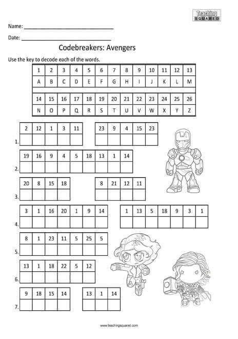 Teaching Squared Codebreaker Characters Fun Worksheets Educational Worksheets Math Fact