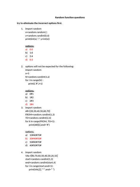Random Function Questions Pdf Computer Programming Software