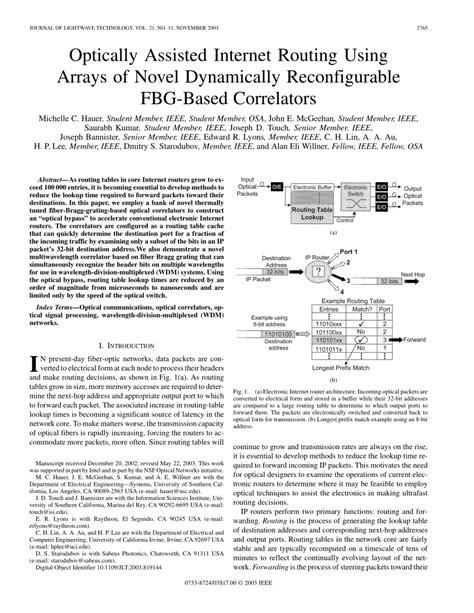 Pdf Optically Assisted Internet Routing Using Arrays Of Novel Dynamically Reconfigurable Fbg