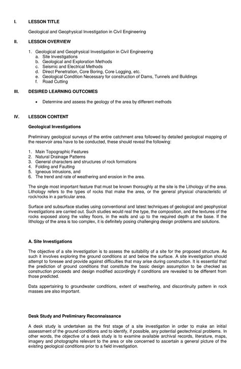 Geological And Geophysical Investigation In Civil Engineering I Lesson Title Geological And