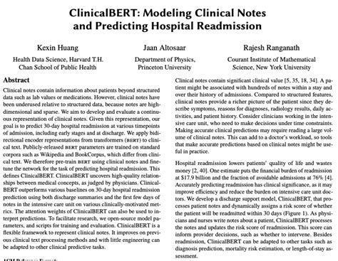 논문리뷰 Nlp Clinicalbert Modeling Clinical Notes And Predicting