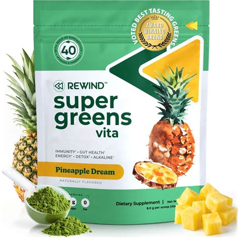 Rewind Best Tasting Super Greens Powder With 40 Superfoods
