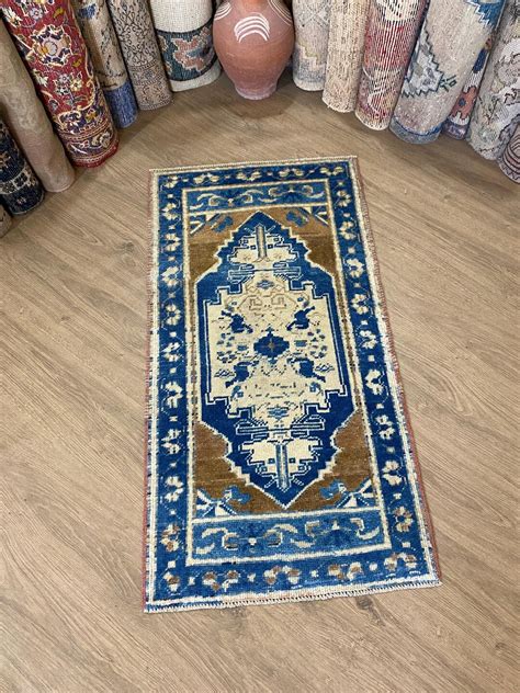 Small Turkish Wool Rug 2x3 Vintage Blue Accent Rug Etsy