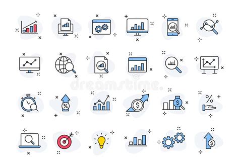 set of 24 data analysis web icons in line style graphs analysis big