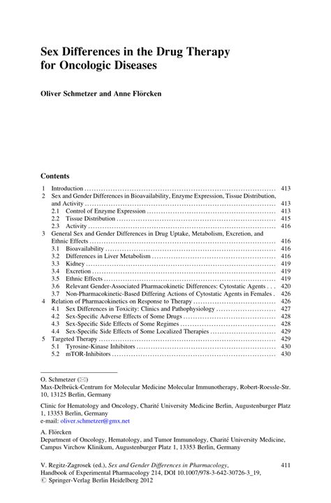 Pdf Sex Differences In The Drug Therapy For Oncologic Diseases