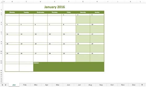 Printable Monthly Calendar Template For Excel Excel