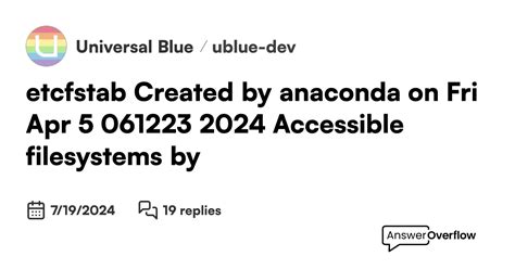 Etcfstab Created By Anaconda On Fri Apr 5 061223 2024 Accessible Filesystems By