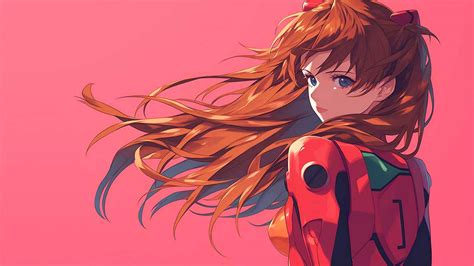 Asuka Langley Pink Background Desktop Wallpaper Wallpaper Hd