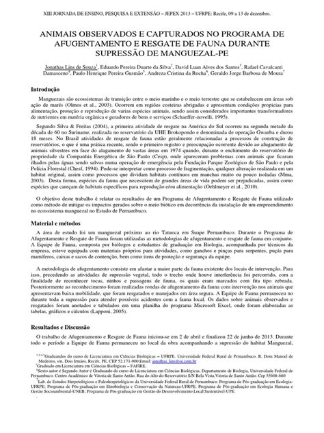 Souza Et Al 2013 Pdf Habitat Mangue