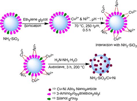 Preparation scheme of the NH2-SiO2/Cu-Ni nanocatalyst | Download Scientific Diagram