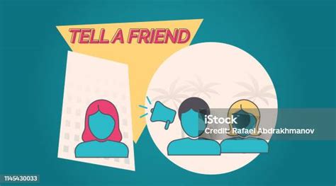 친구에 게 말하십시오 야자수의 두 머리는 도시에서 여자 친구를 추천 머니 확성기로 부릅니다 소셜 미디어 마케팅 벡터 일러스트 개념에 대한 스톡 벡터 아트 및 기타 이미지