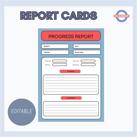 Esl Report Card Template Pack 8 Editable Designs For Teachers