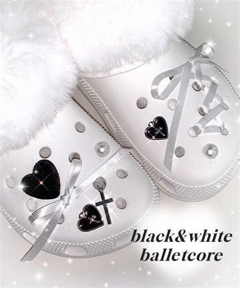 [made] 고딕 하트 리본 신발 파츠 참 Set 발레코어 십자가 참 벨벳 퍼 실내화 꾸미기 세트 에이블리