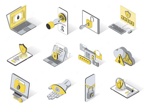 Premium Vector Cyber Security Concept 3d Isometric Icons Set Pack Elements Of Password