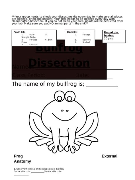Frog Disecction Lab Worksheet Doc Template Pdffiller
