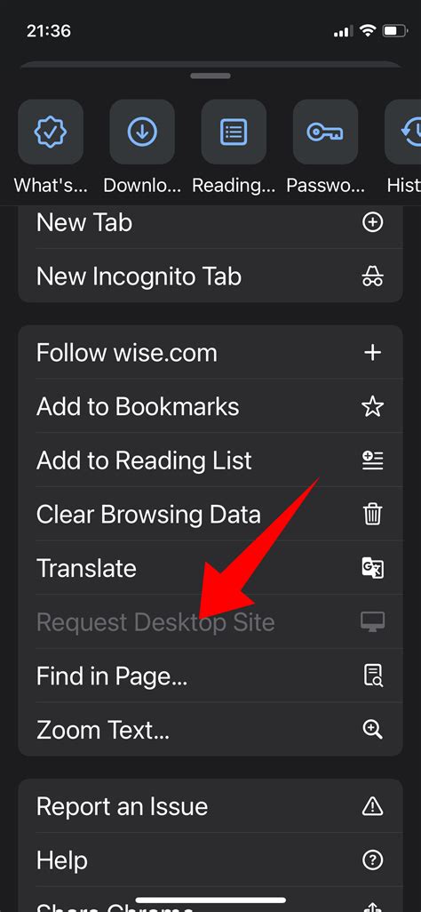 Ios What Could Explain Why Request Desktop Site Option Is Greyed Out On Some Pages On Chrome