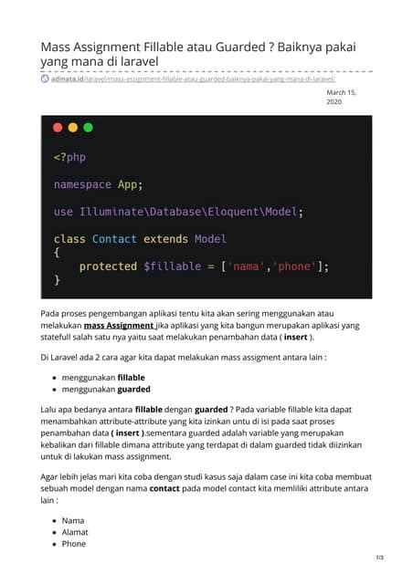mass assignment fillable atau guarded baiknya pakai yang mana di