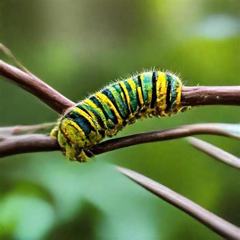 A Caterpillar That Is On A Branch Premium Ai Generated Image