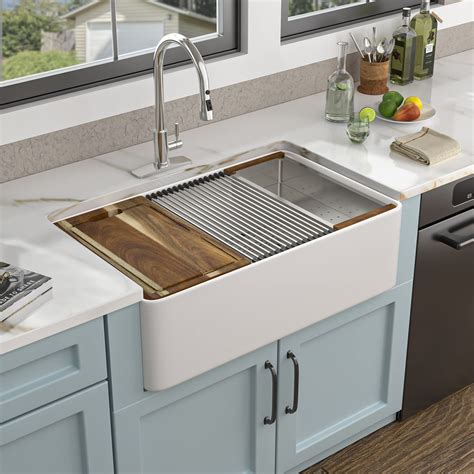 33 White Farm Sink Workstation Fulorni 33 Inch Farmhouse Kitchen Sink With Slide Ledge Flat