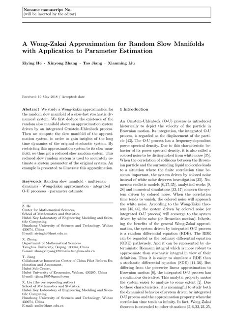 Pdf A Wong Zakai Approximation For Random Slow Manifolds With