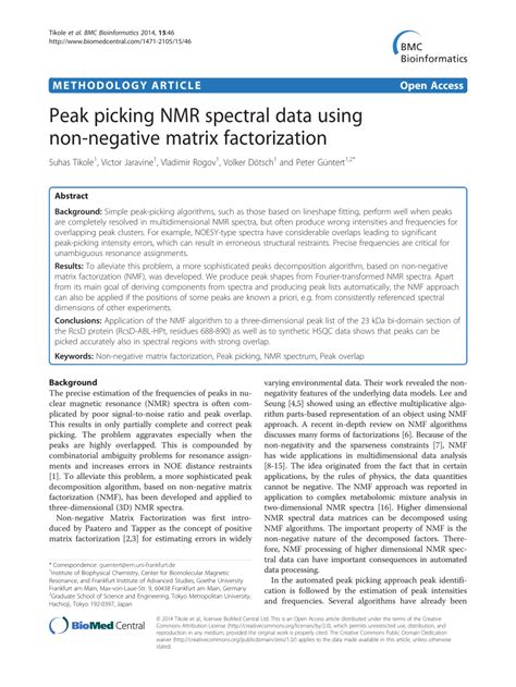 Pdf Peak Picking Nmr Spectral Data Using Non Negative Matrix Factorization