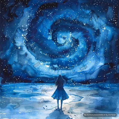 ai创作图星辰大海女孩背影 星空下的少女 星空下的女孩 蓝色星空二次元装饰 星空小女孩 原创蓝色星空手绘背景 蓝色女孩插画 梦幻风景女孩 星空