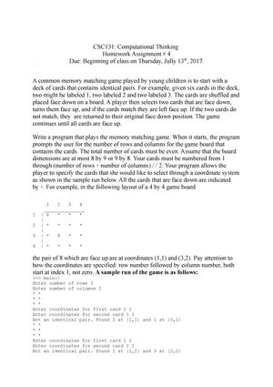 CSC Hw Homework CSC Computational Thinking Homework Assignment Due Beginning Of
