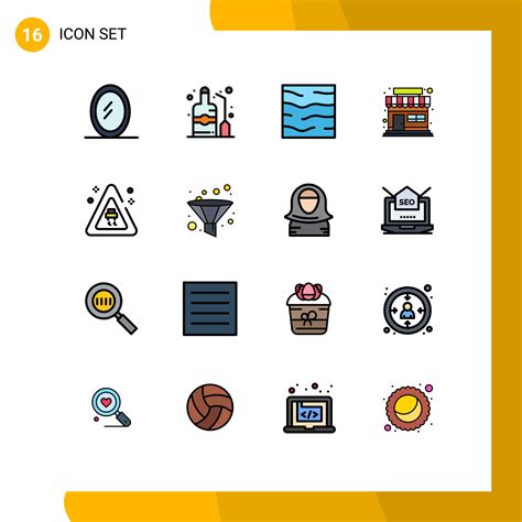 Editable Vector Line Pack Of 16 Simple Flat Color Filled Lines Of Analysis Road Sea Signaling