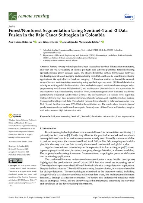 Pdf Forestnonforest Segmentation Using Sentinel 1 And 2 Data Fusion In The Bajo Cauca