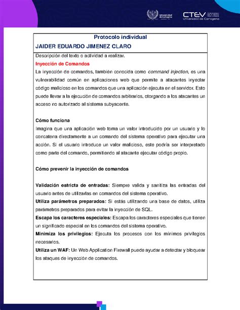 Protocolo Invidual 3 De Seguridad De Software Protocolo Individual Jaider Eduardo Jimenez