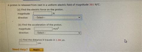 solved a proton is released from rest in a uniform electric