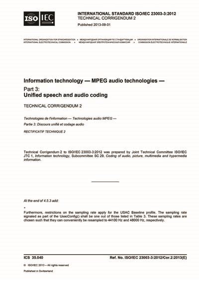 ISO IEC 23003 3 2012 Cor2 2013 Corrigendum