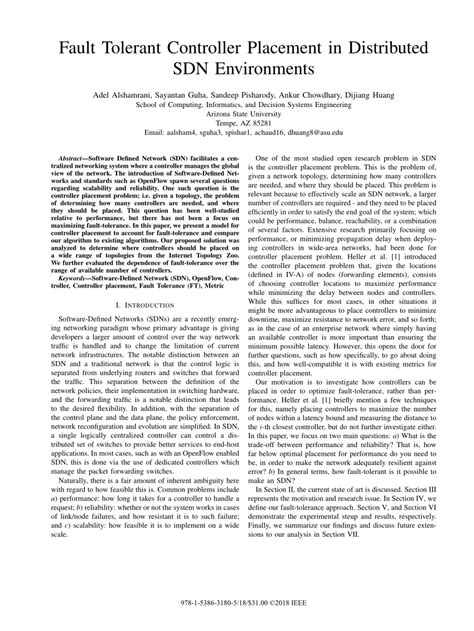 pdf fault tolerant controller placement in distributed sdn environments