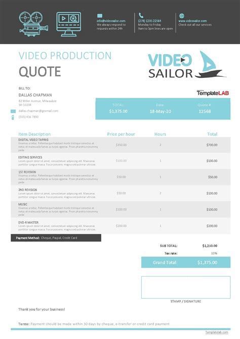 Video Production Quotation Template Word At Bellamyrubytemplate