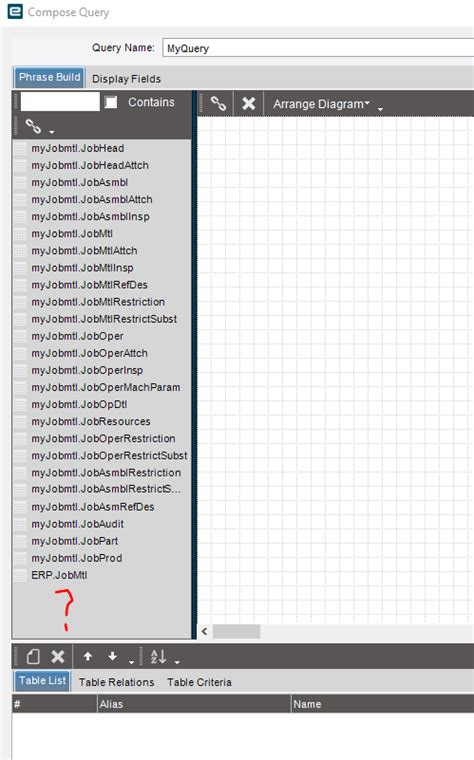 where are the rest of the erp tables in designed query inside a