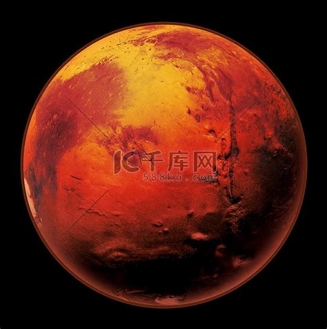 火星是太阳系在太空中的红色行星 高分辨率的艺术展示了火星被黑色隔离的星球 高清摄影大图 千库网