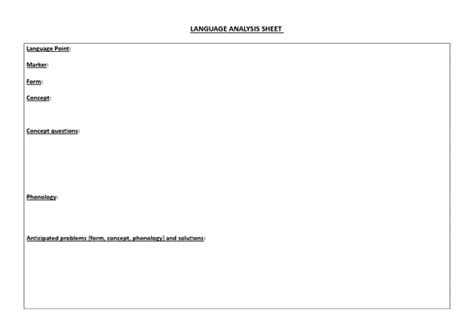 Language Analysis Sheet Language Point Marker Form Concept Pdf