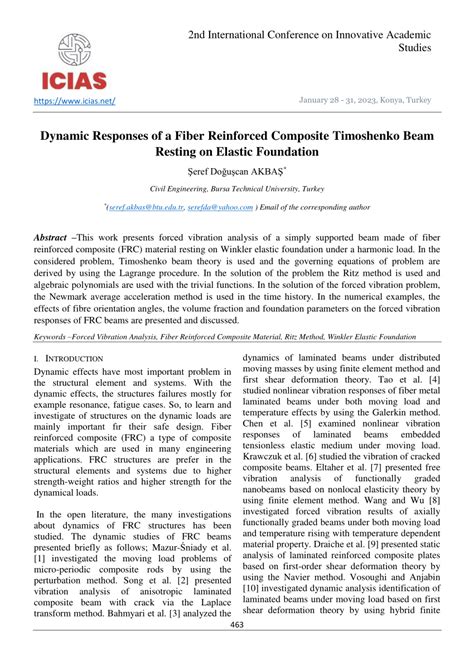 Pdf Dynamic Responses Of A Fiber Reinforced Composite Timoshenko Beam Resting On Elastic