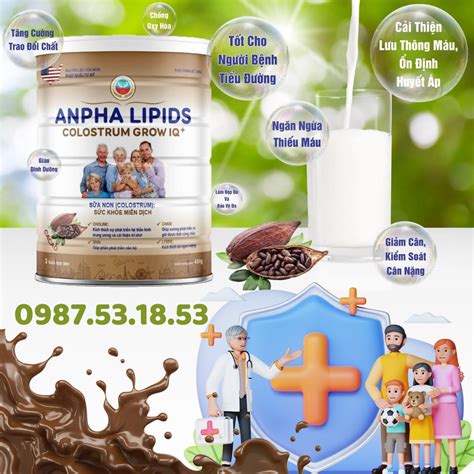 Sữa Non Anpha Lipids Colostrum Grow Iq Vị Ca Cao 450 Gram Life 360 2026