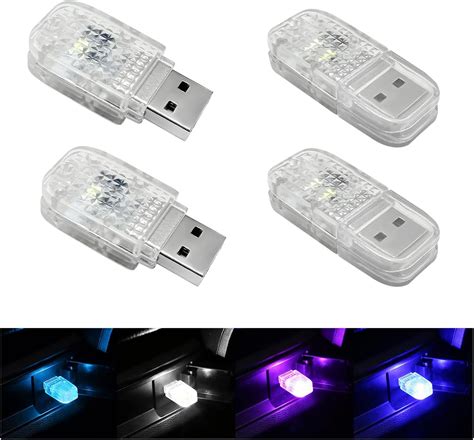 Amazon Com Suvnie 4PCS USB LED Car Interior Atmosphere Lamp Portable Mini Auto Ambient