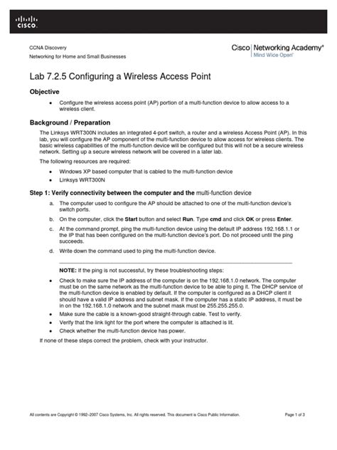 Lab 7 2 5 Configuring A Wireless Access Point Pdf Ip Address Computer Network