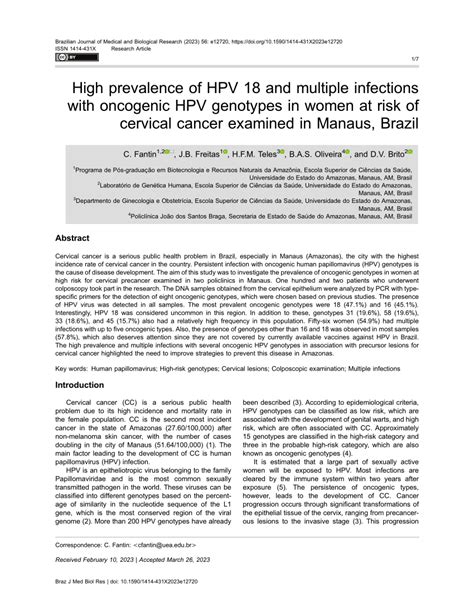Pdf High Prevalence Of Hpv 18 And Multiple Infections With Oncogenic