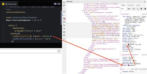 Bug Datepicker Does Not Respect Passed In Styles For Readonlytextfield · Issue 27926