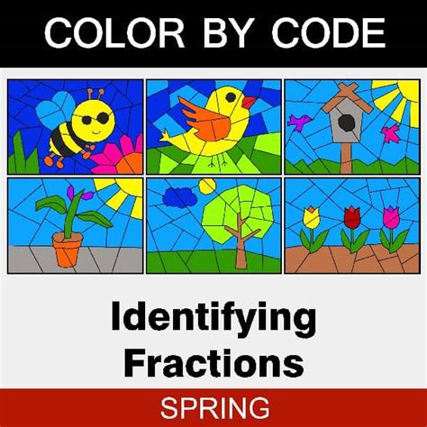 identifying fractions spring coloring worksheets color by code