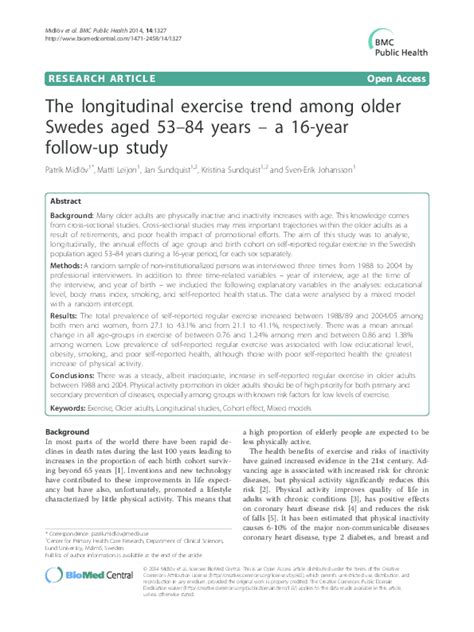 Pdf The Longitudinal Exercise Trend Among Older Swedes Aged 53 84