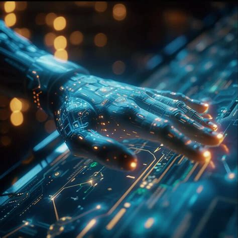 premium photo innovative ai technology hand touches screen activating