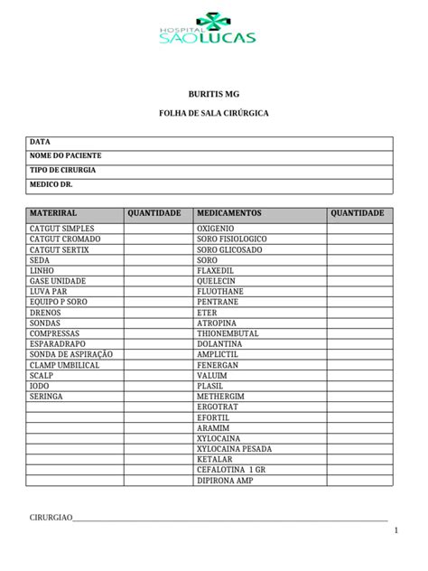 Folha De Sala Cirurgica Pdf