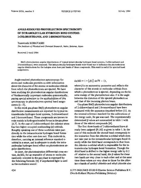 Pdf Angle Resolved Photoelectron Spectroscopy Of Intramolecular Hydrogen Bond Systems 2
