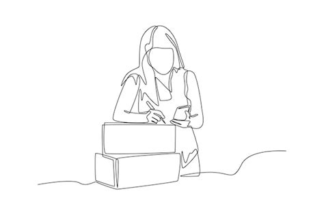 선물을 위한 편지를 쓰는 단일 선 그리기 여자 시즌 이동 개념 연속 선 그리기 디자인 그래픽 벡터 일러스트 레이 션 프리미엄 벡터