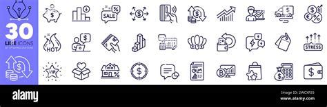 Sale Tags Discounts Bubble And Bitcoin Chart Line Icons Pack For Web